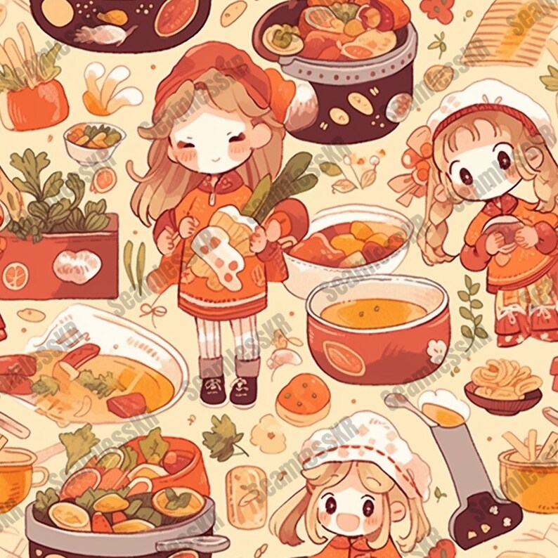 Cute Girls Cooking Seamless Pattern, Digital Paper - Etsy
