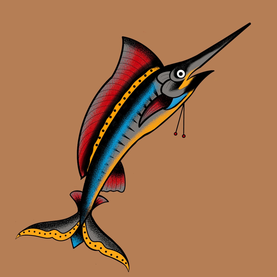 Marlin Tattoo Flash With Stencil - Etsy