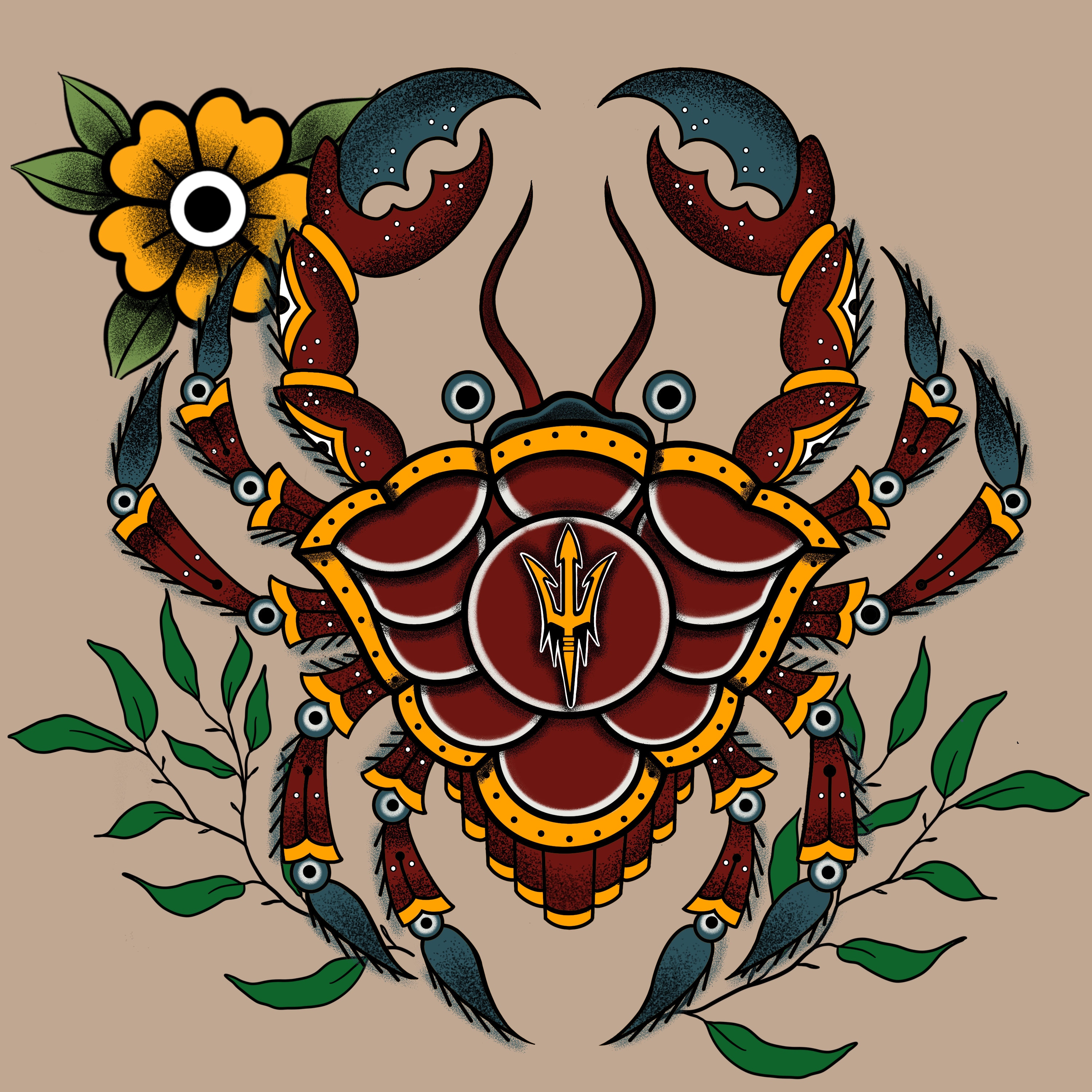 Crab Tattoo Flash With Stencil - Etsy