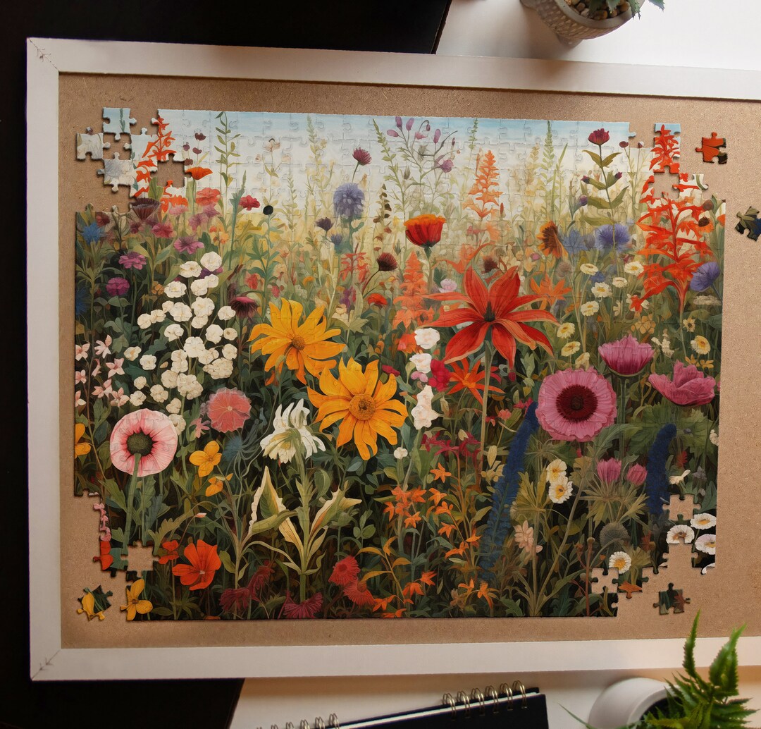 Floral Landscape Jigsaw Puzzle: Colorful Flower Art, Nature Scene - Etsy