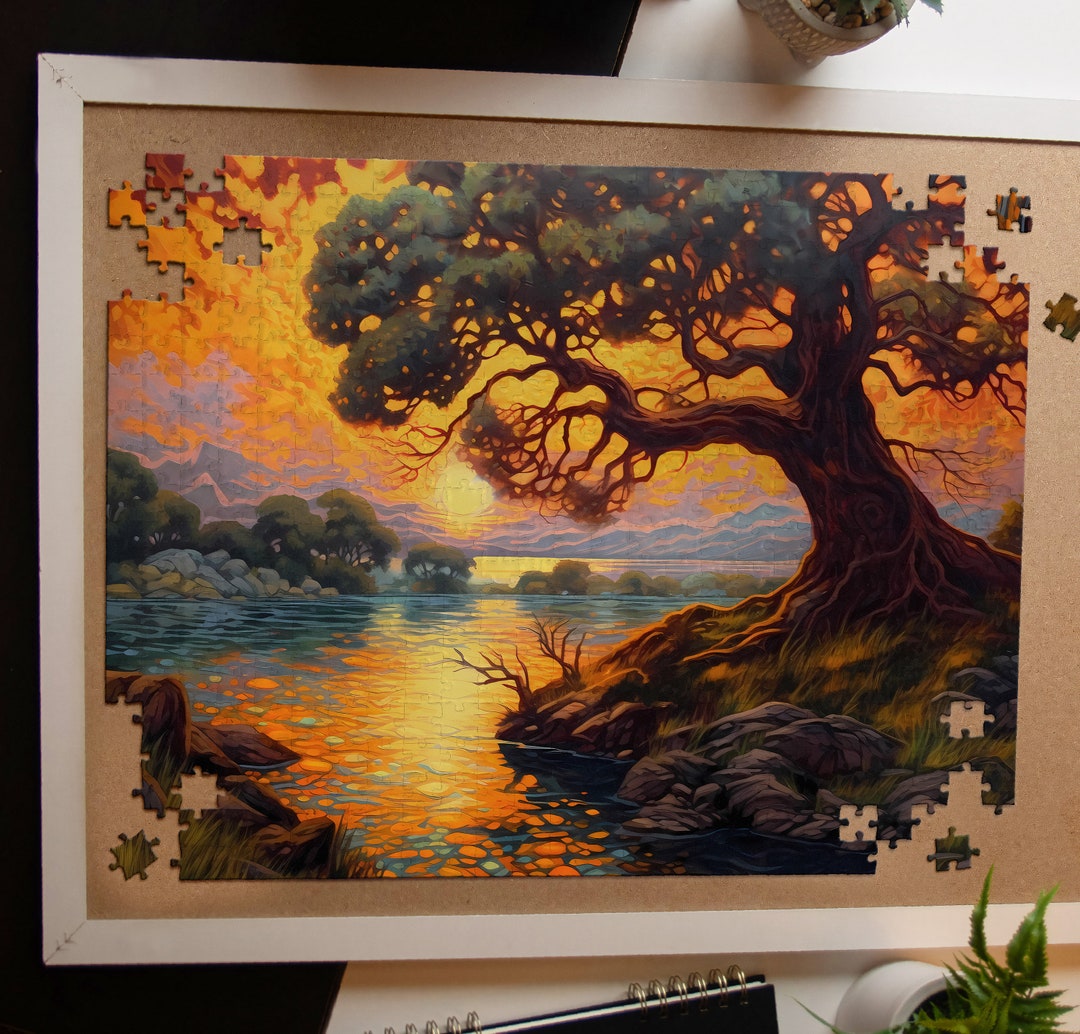 Sunset Jigsaw Puzzles Willow Tree Puzzle Adults Kids 1000 Pieces Fun ...