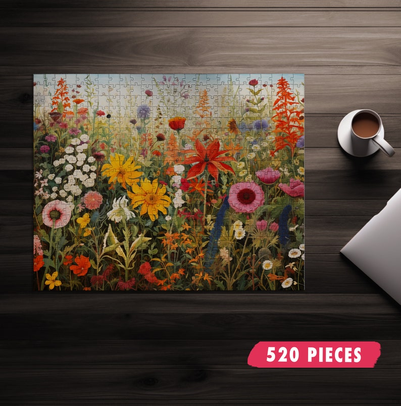Floral Landscape Jigsaw Puzzle: Colorful Flower Art, Nature Scene - Etsy