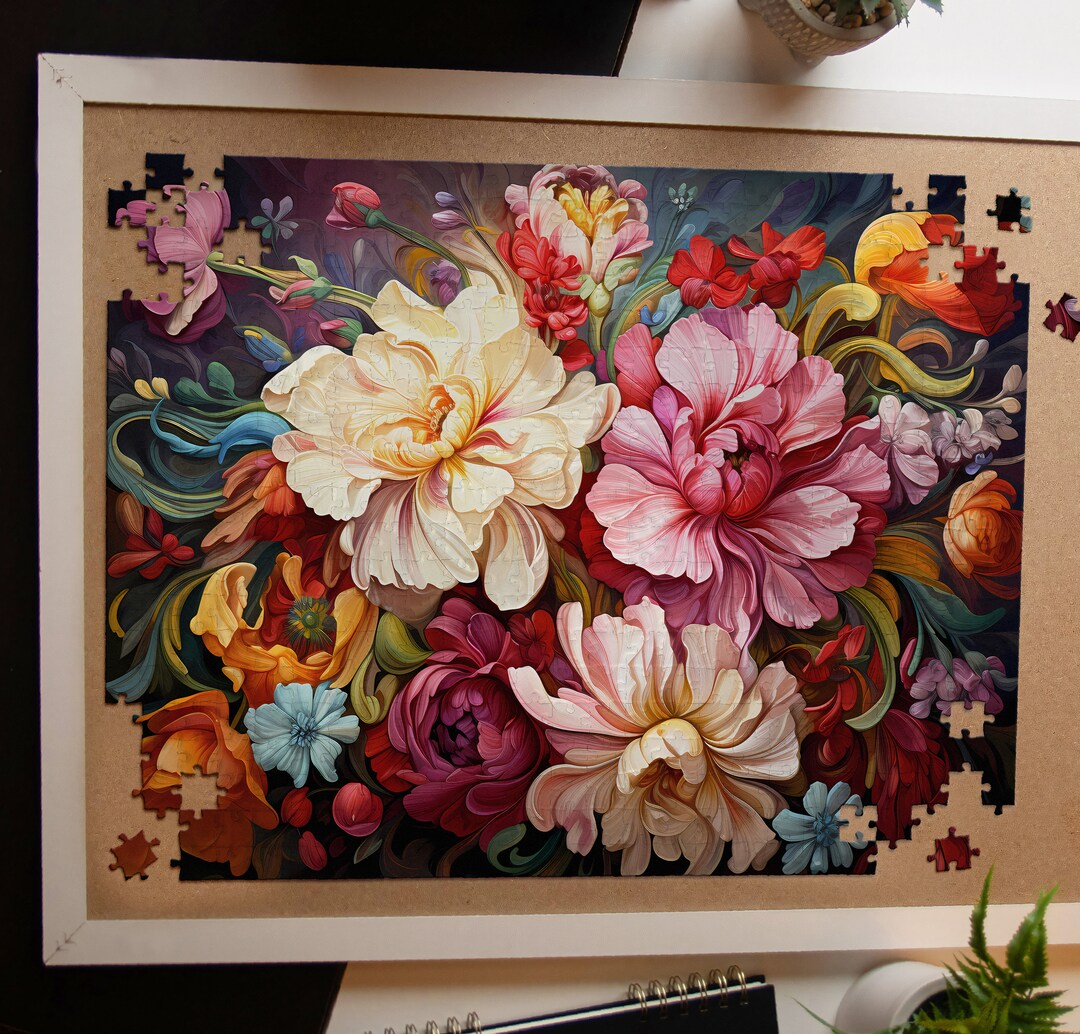 Colorful Floral Art Jigsaw Puzzle: Family Fun, Unique Design - Etsy