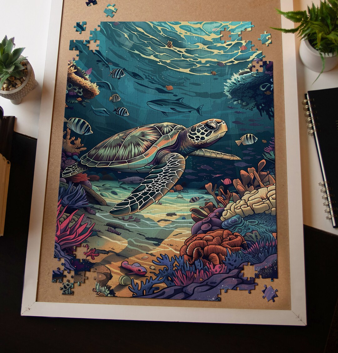 Jigsaw Puzzle, Sea Turtle, Vibrant Ocean Wildlife Scene, Nature, 1000 ...