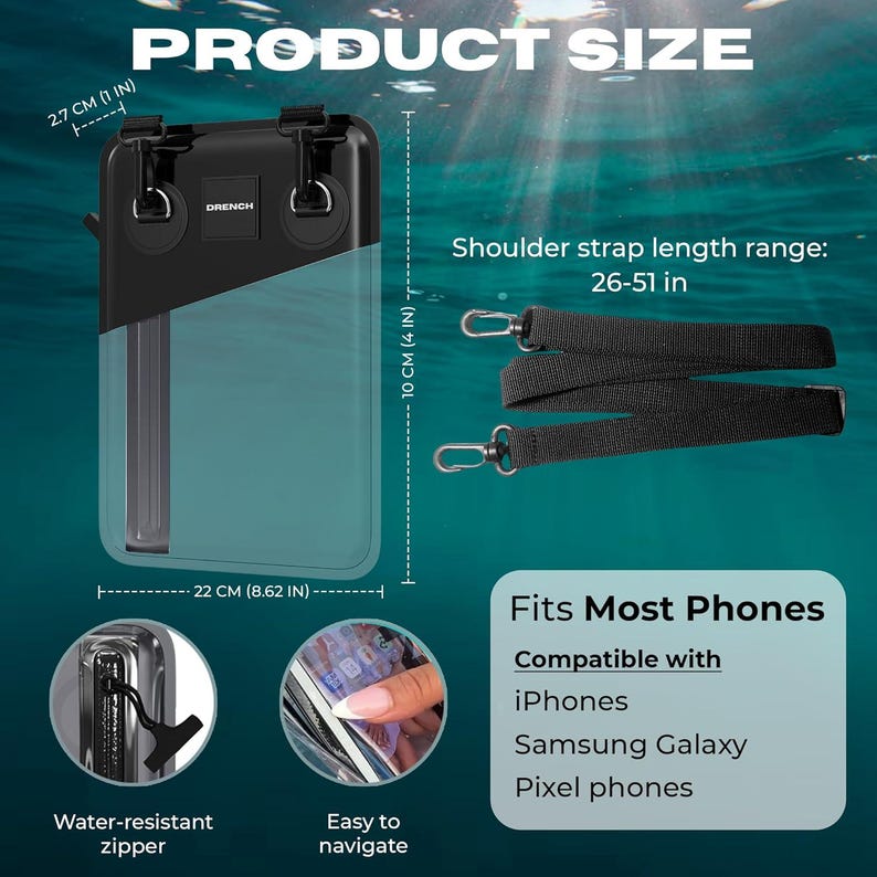 Submersible Waterproof Phone Pouch. Clear Bag for Concerts.adjustable ...