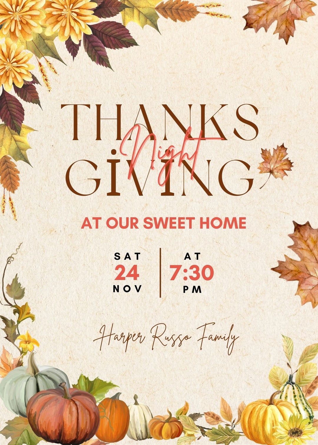 Thankful Friendsgiving Dinner Printable Thanksgiving , Pumpkin,canva ...