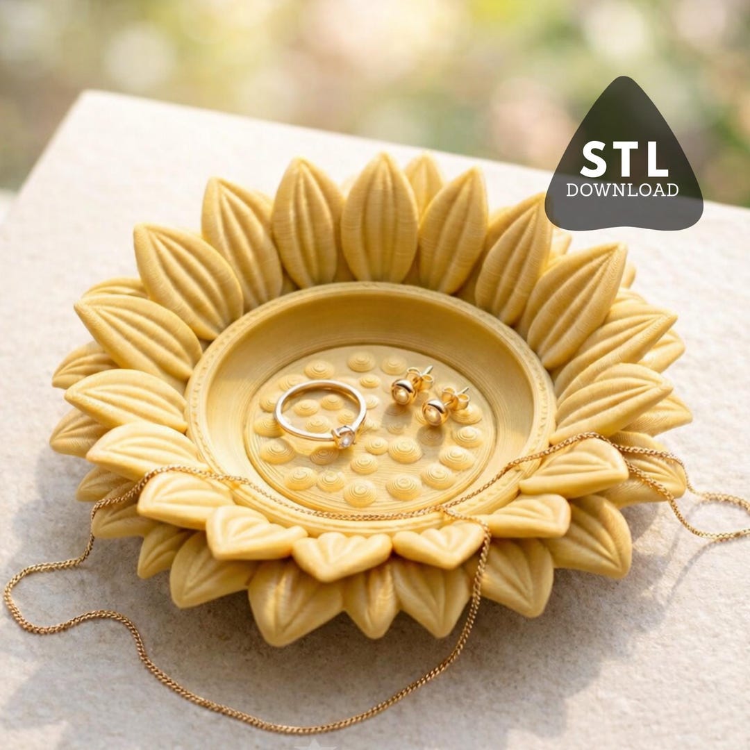 3D Printed Sunflower Jewelry Tray – Floral Ring Dish STL File (digital ...