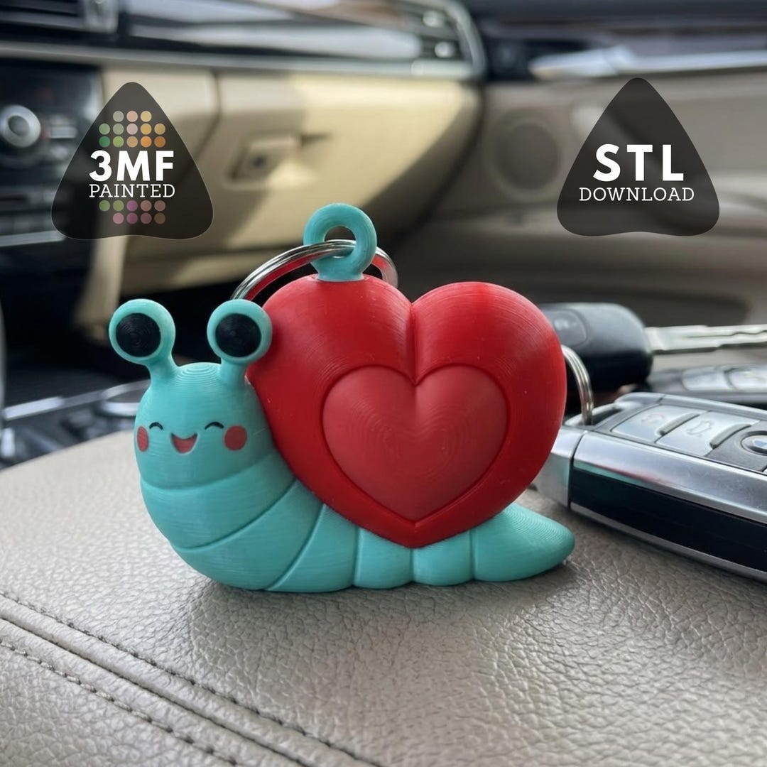 Heart Snail Keychain STL – 3D Print Valentine Charm, Keyring (digital ...
