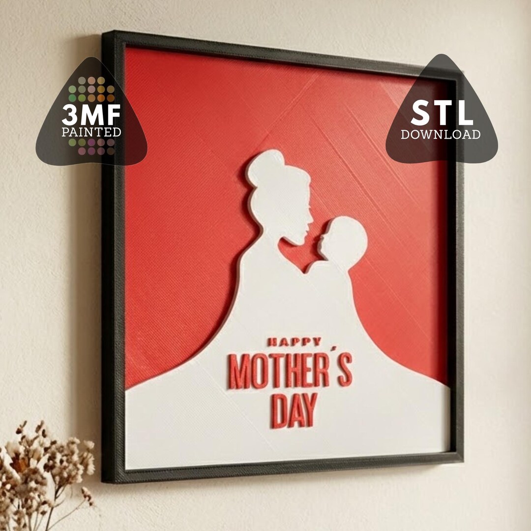 Mother's Day Shadow Box STL – 3D Printable Mom & Baby Wall Art (digital ...