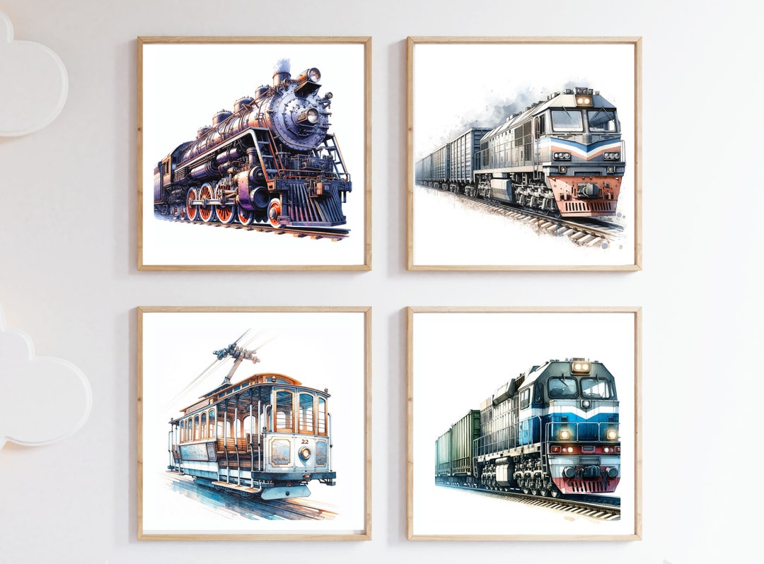TRAIN BEDROOM FRAMES, Kids or Adults Wall Art, Trains Theme, Locomotive ...