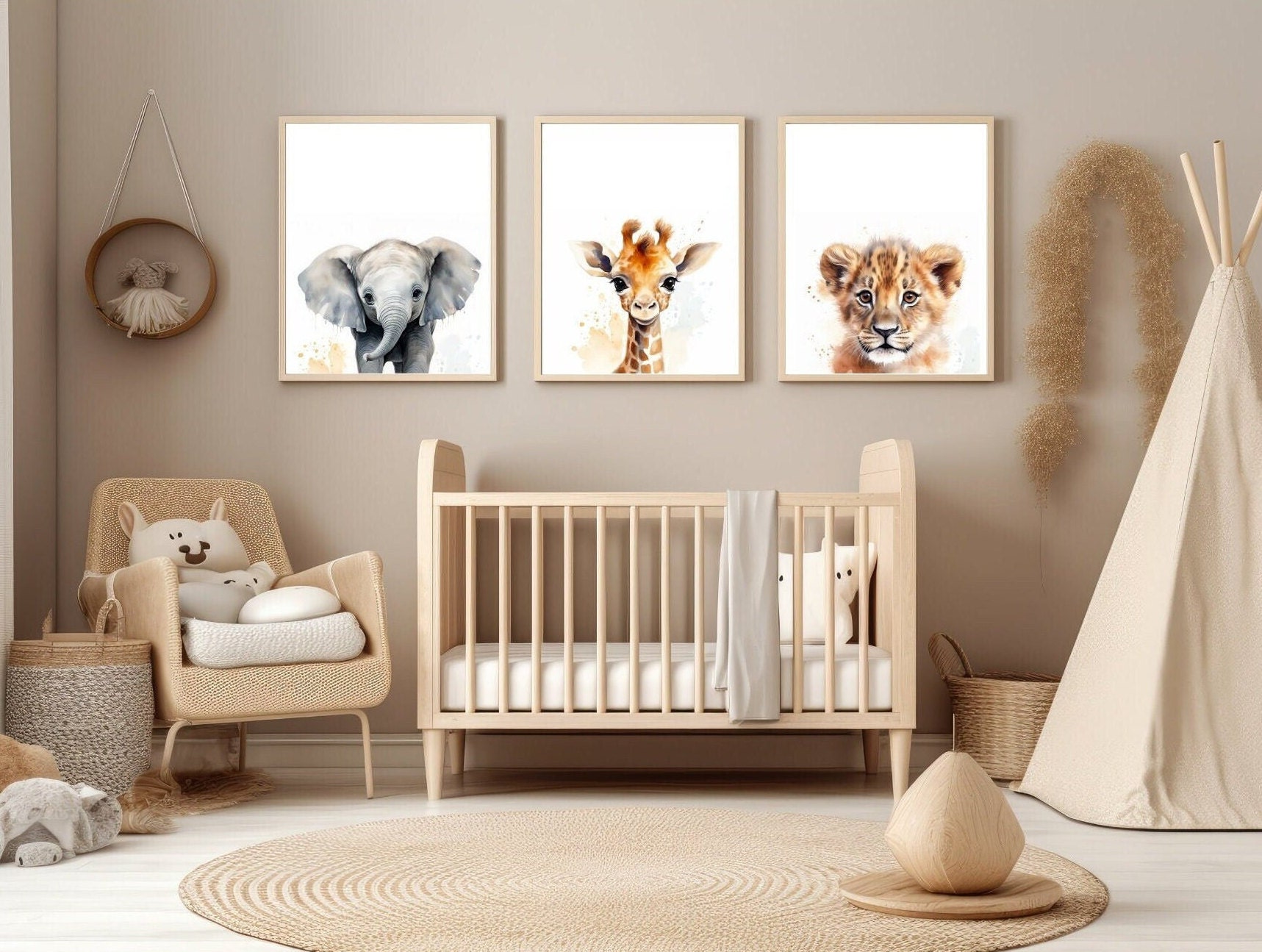 SAFARI NURSERY FRAMES, Nursery Wall Art Baby Safari Animals, Jungle ...
