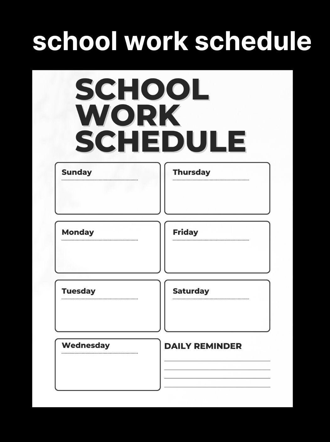 Printable School Work Schedule - Etsy