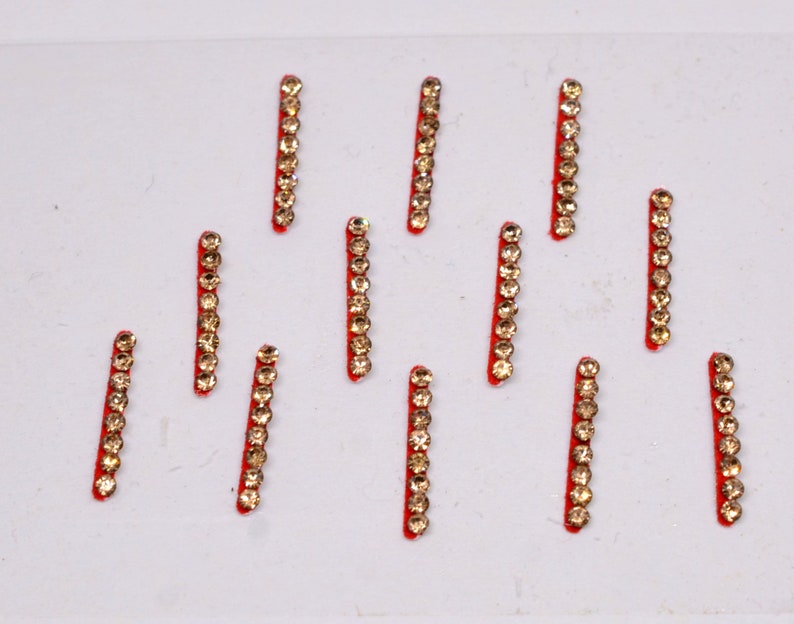 Red Color Long Golden Bindis Tattoos Bar Shape Body Stickers - Etsy