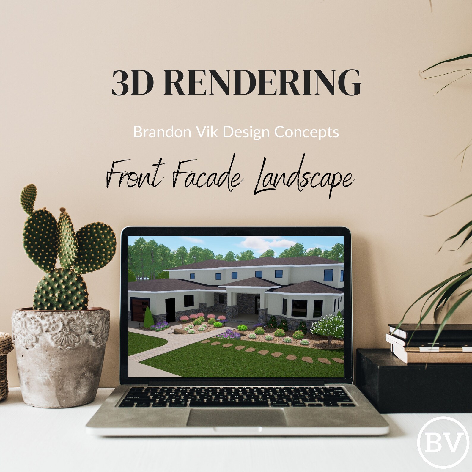 Front Yard Landscape, Backyard Landscape Design, 3D Rendering, Custom ...