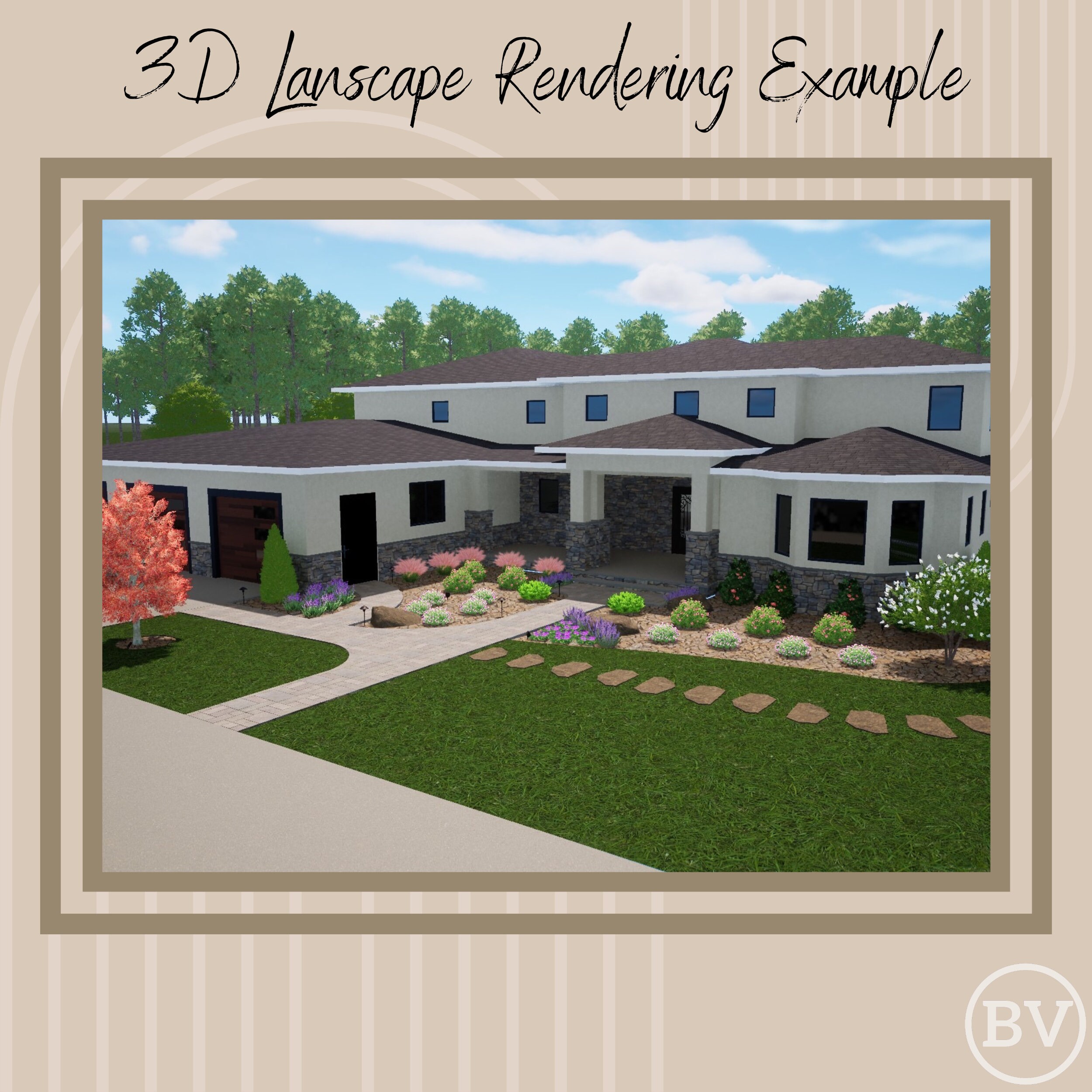 Front Yard Landscape, Backyard Landscape Design, 3D Rendering, Custom ...