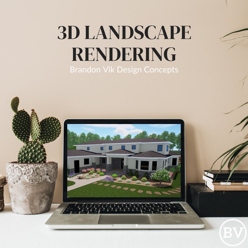 Front Yard Landscape Backyard Landscape Design 3D Rendering - Etsy