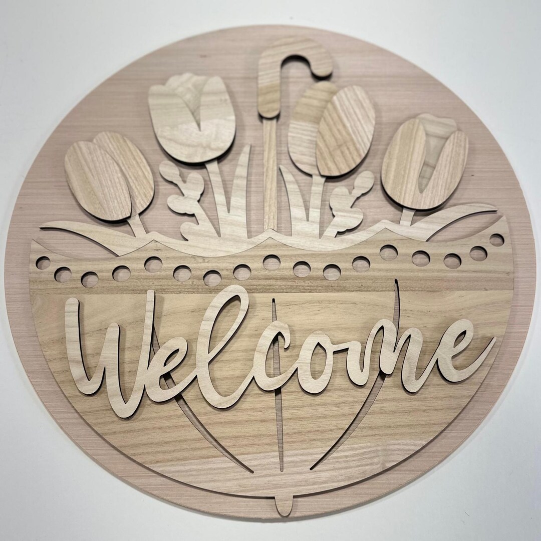TULIPS Umbrella Door Hanger | Welcome Unfinished Wood Sign | Wooden ...