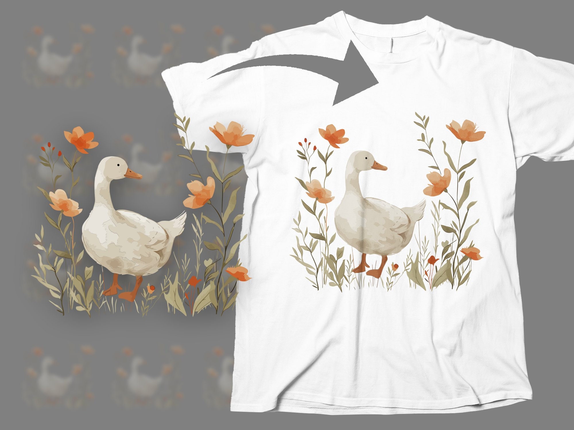 Bird Duck Floral Farm Flower SVG PNG Sublimation Transparent Watercolor ...
