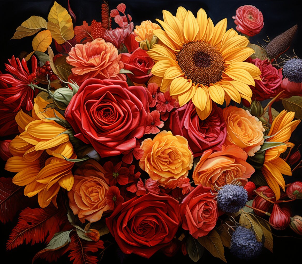 Roses and Sunflowers Flowers PNG SVG Tumbler Printable Sublimation ...