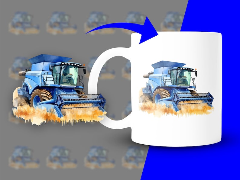 Tractor Farm Blue Harvester Combine SVG PNG Clipart Sublimation ...
