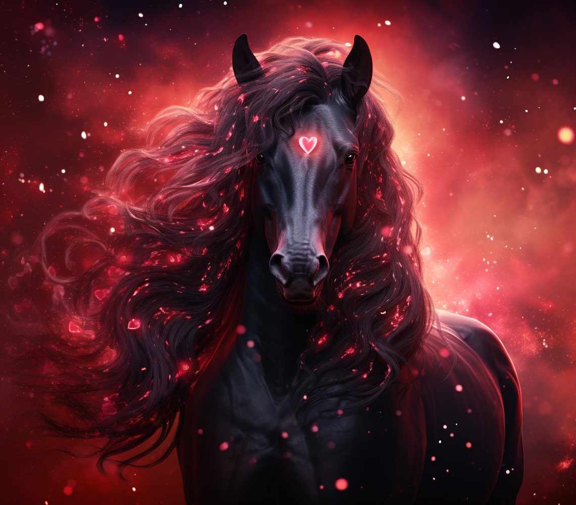 Black Stallion Horse With Red Heart PNG SVG Tumbler Printable ...
