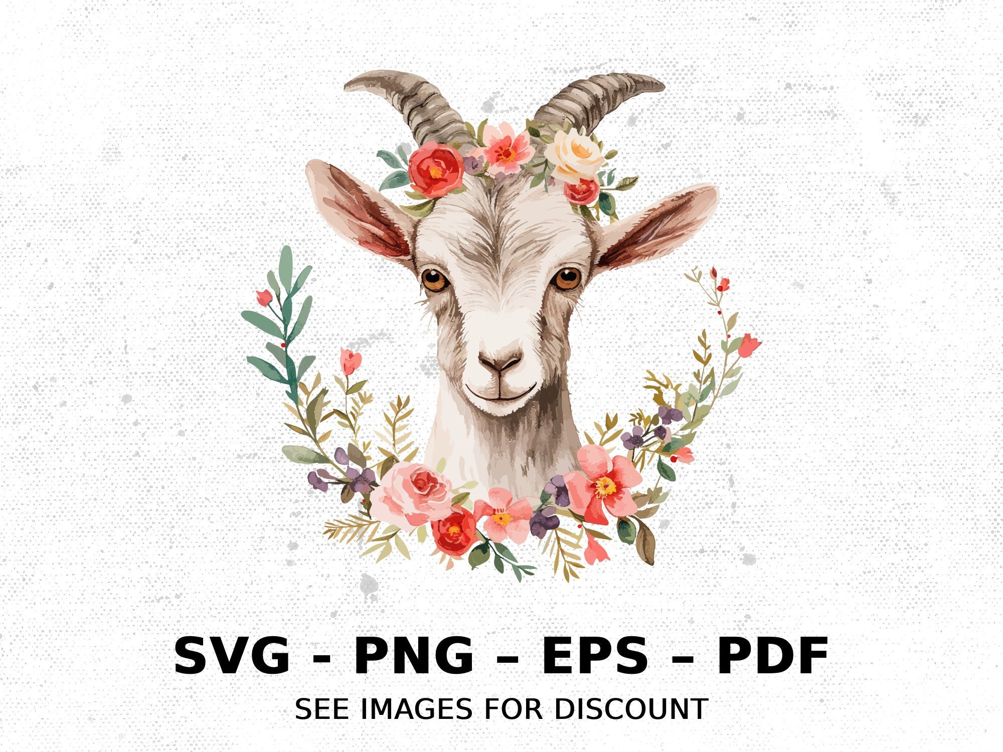 Goat Floral Flower Farm SVG PNG Sublimation Transparent Watercolor ...