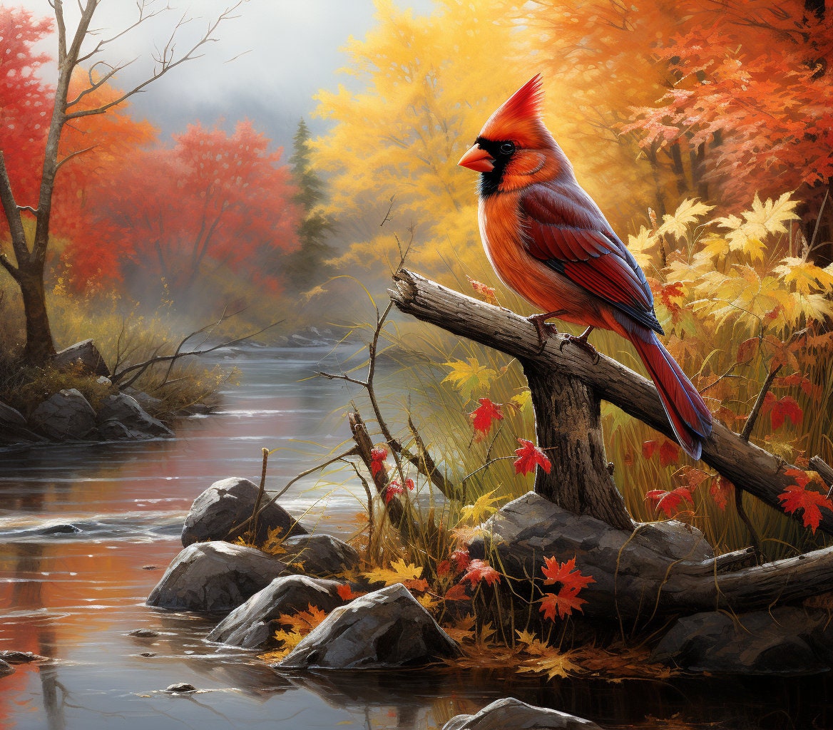 Red Cardinal Fall Forest River PNG SVG Tumbler Printable Sublimation ...