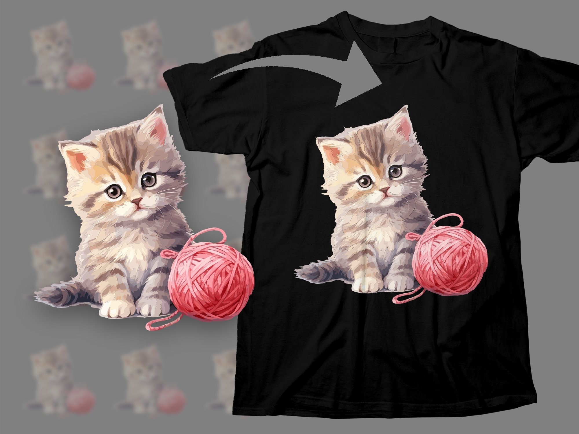 Cat Kitten Yarn Cute SVG PNG Clipart Sublimation Transparent Watercolor ...