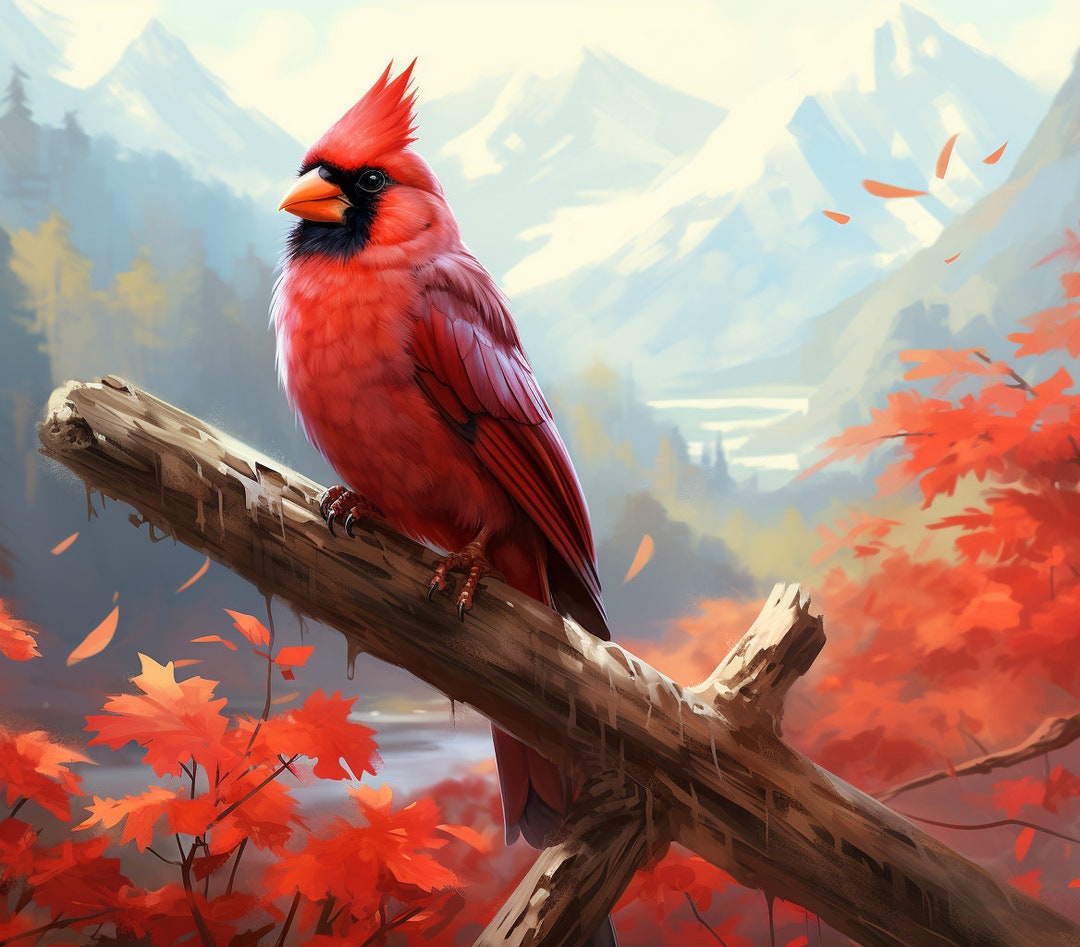 Red Cardinal Fall Mountain Forest River PNG SVG Tumbler Printable ...