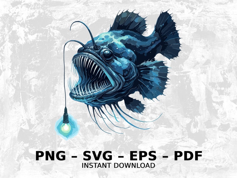 Ocean Anglerfish Deep Sea Fish SVG PNG Clipart | Sublimation ...