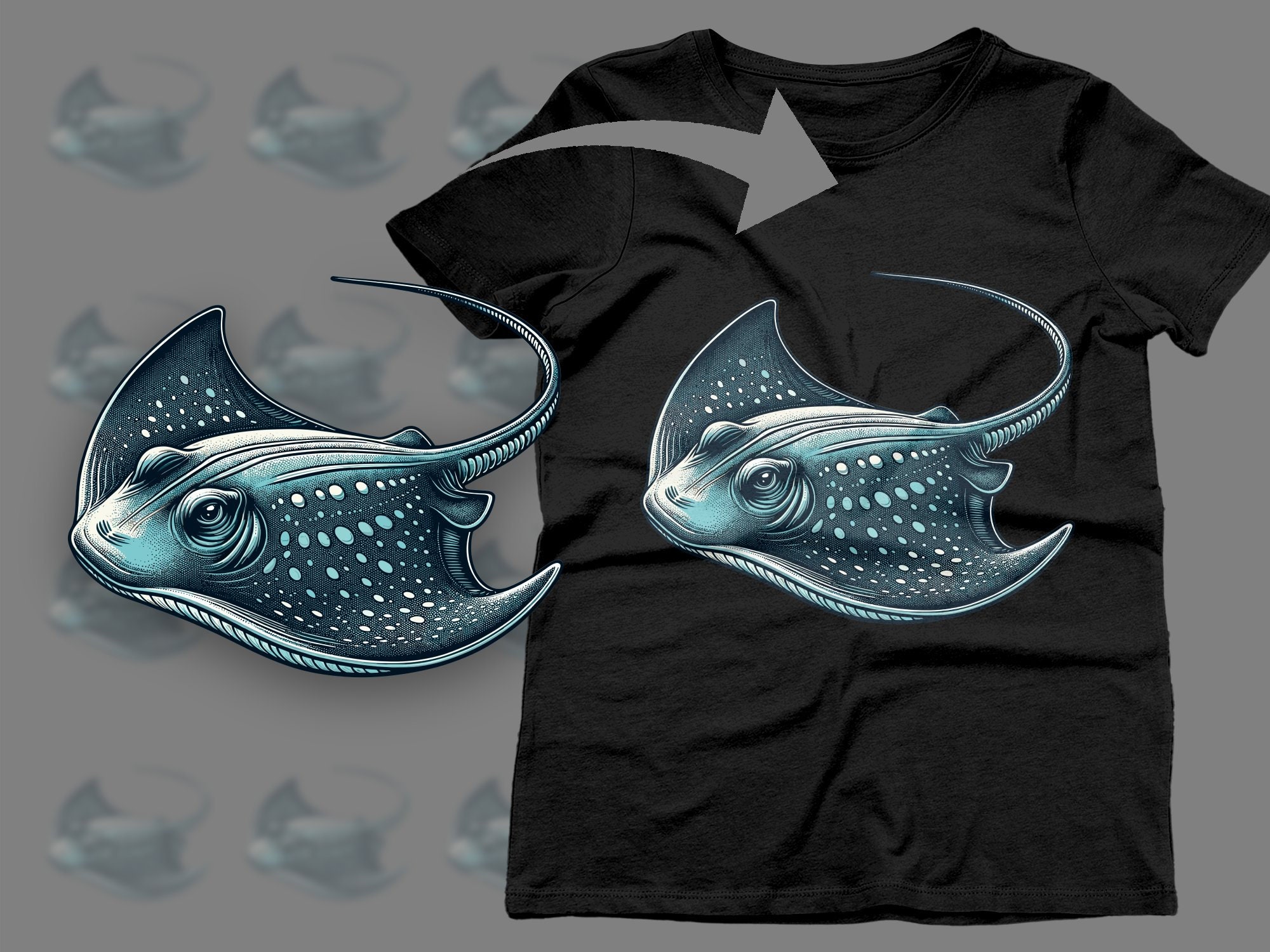 Ocean Stingray Fish SVG PNG Clipart Sublimation Transparent Watercolor ...