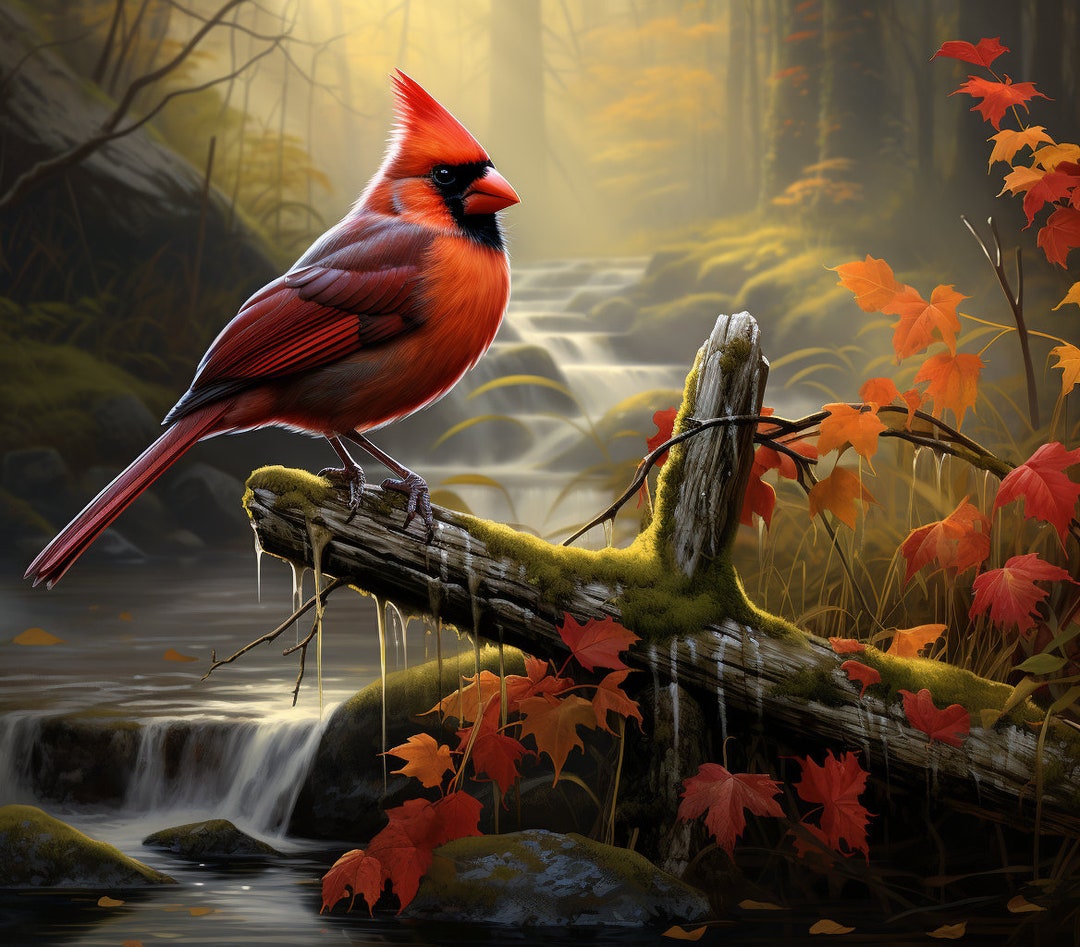 Red Cardinal Fall Forest River PNG SVG Tumbler Printable Sublimation ...