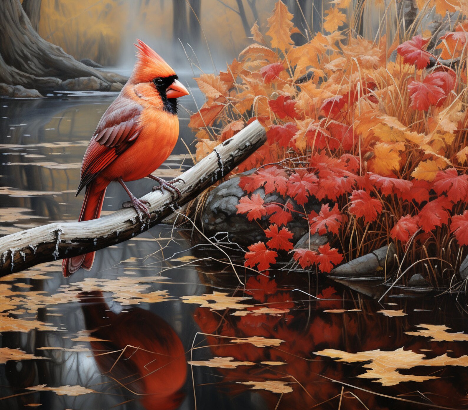 Red Cardinal Fall Forest River PNG SVG Tumbler Printable Sublimation ...