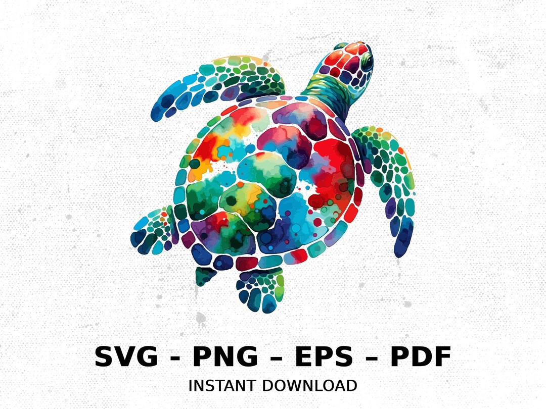 Ocean Sea Turtle SVG PNG Clipart Sublimation Transparent Watercolor Cartoon Instant Download Elk ...
