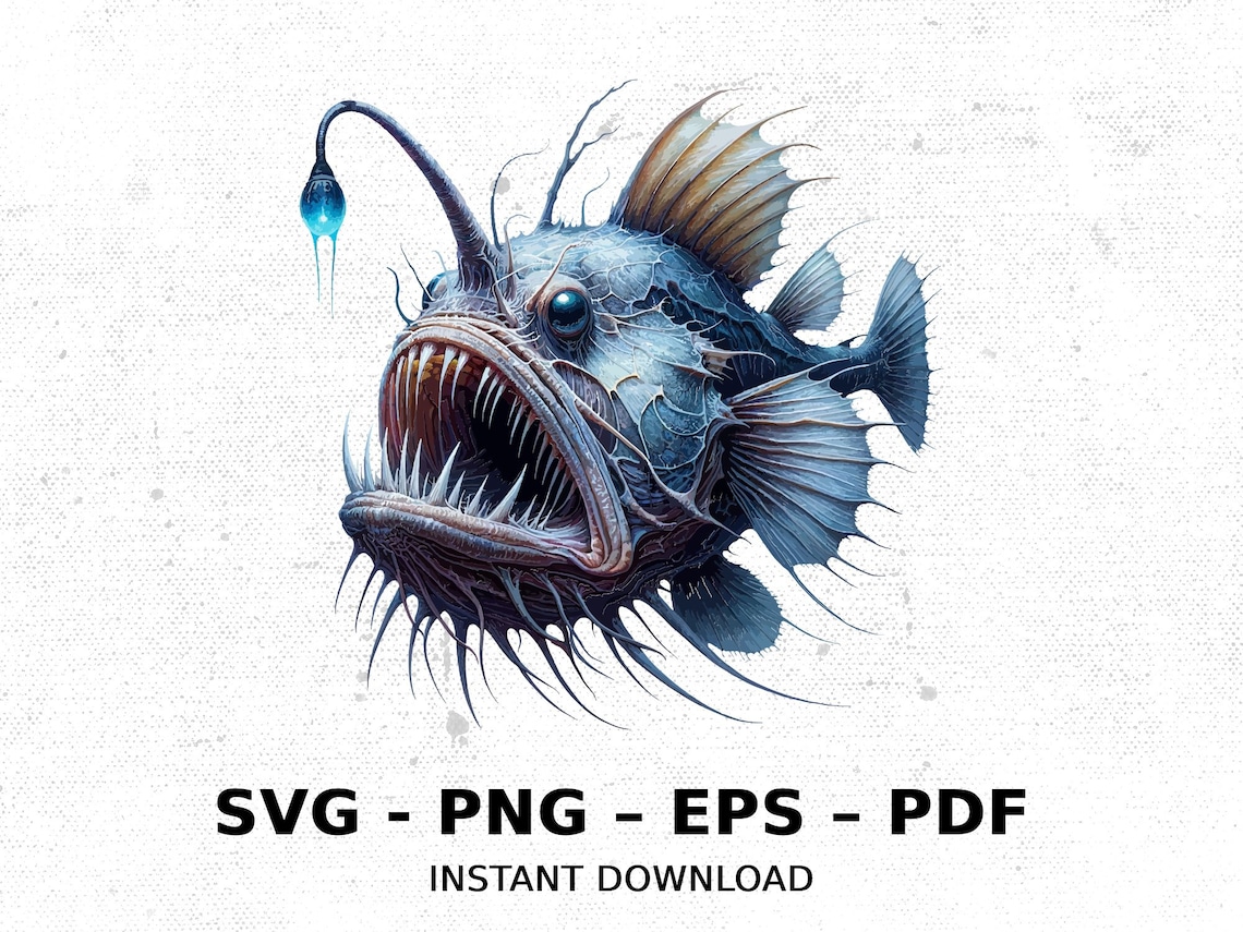 Anglerfish Watercolor Clipart | Deep Sea Fish SVG PNG (digital Download ...