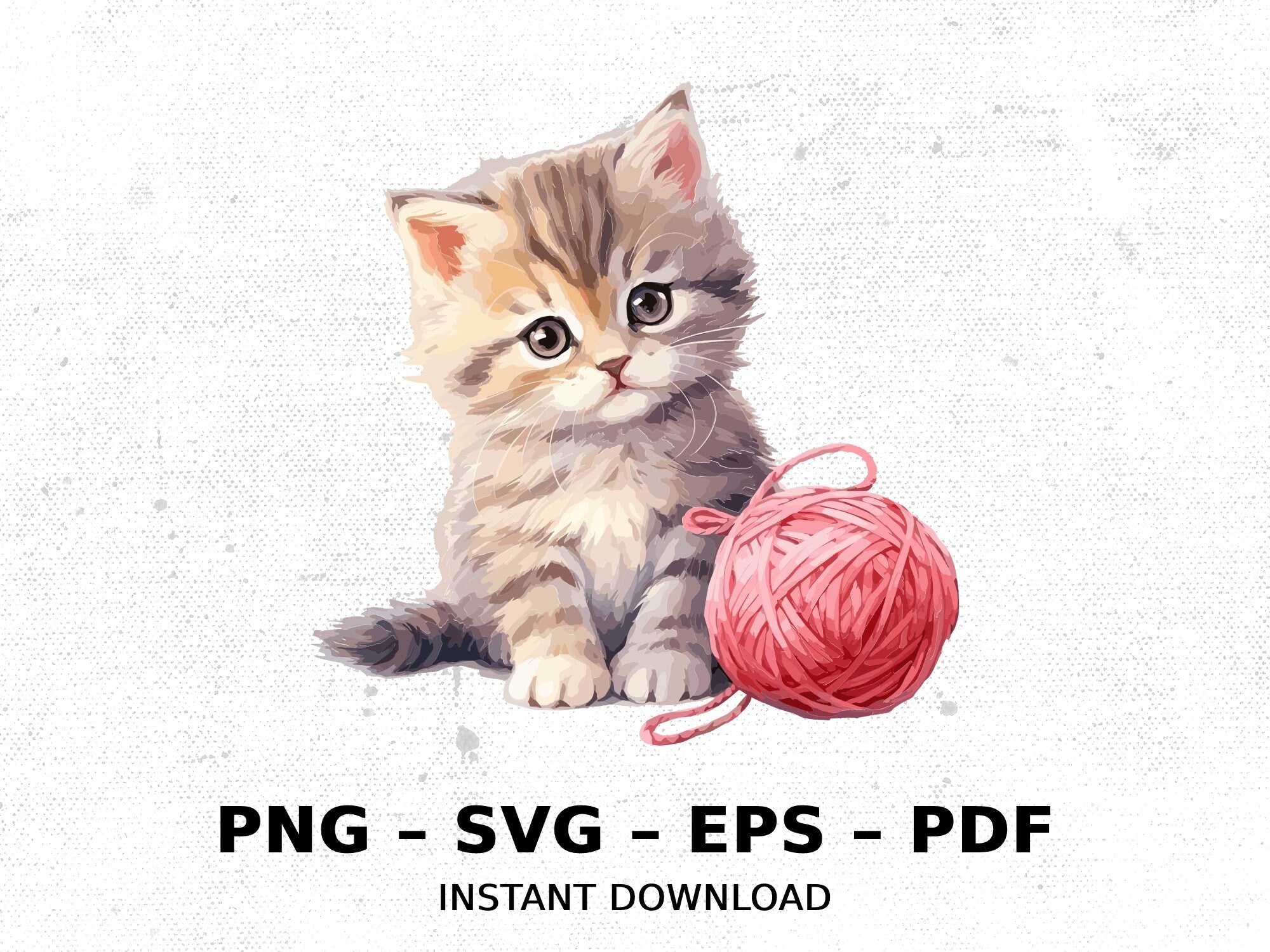 Cat Kitten Yarn Cute SVG PNG Clipart Sublimation Transparent Watercolor ...