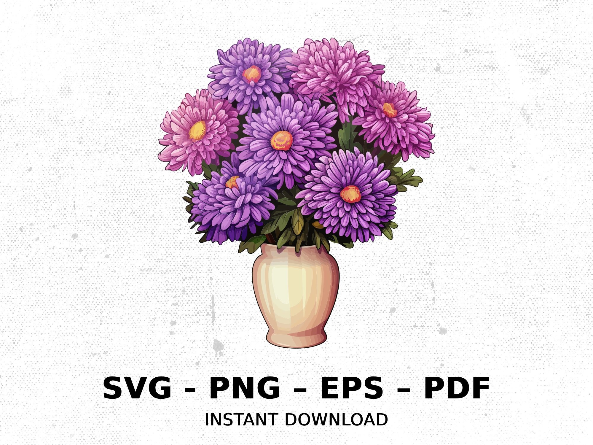 Flower Aster Vase SVG PNG Clipart Sublimation Transparent Watercolor ...