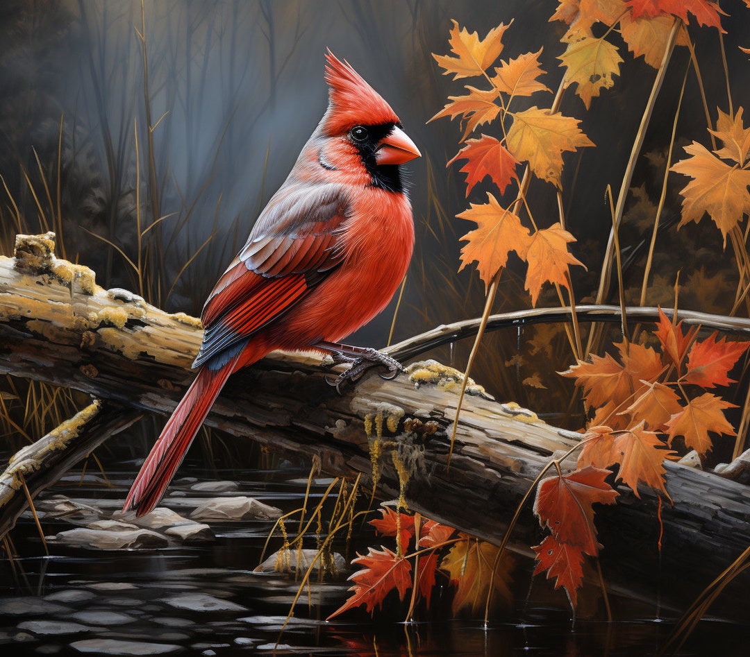 Red Cardinal Fall Forest River PNG SVG Tumbler Printable Sublimation ...