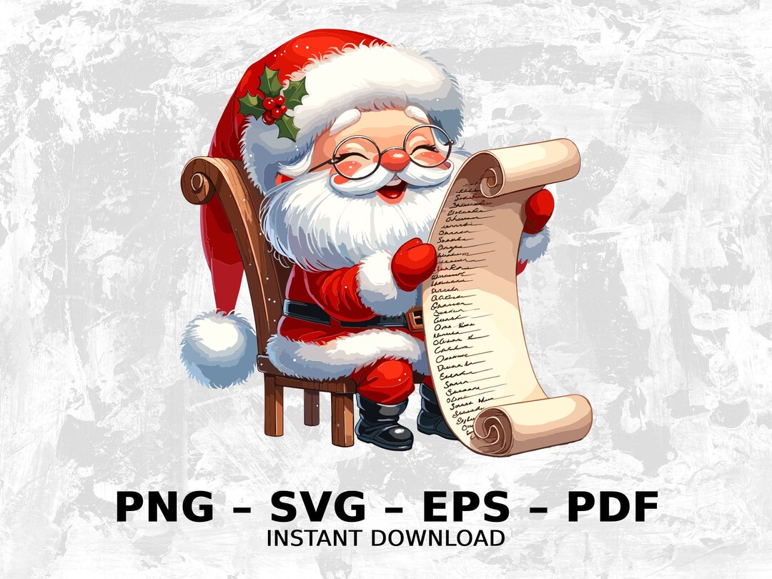 Santa Claus Christmas List SVG PNG Clipart Sublimation Transparent ...