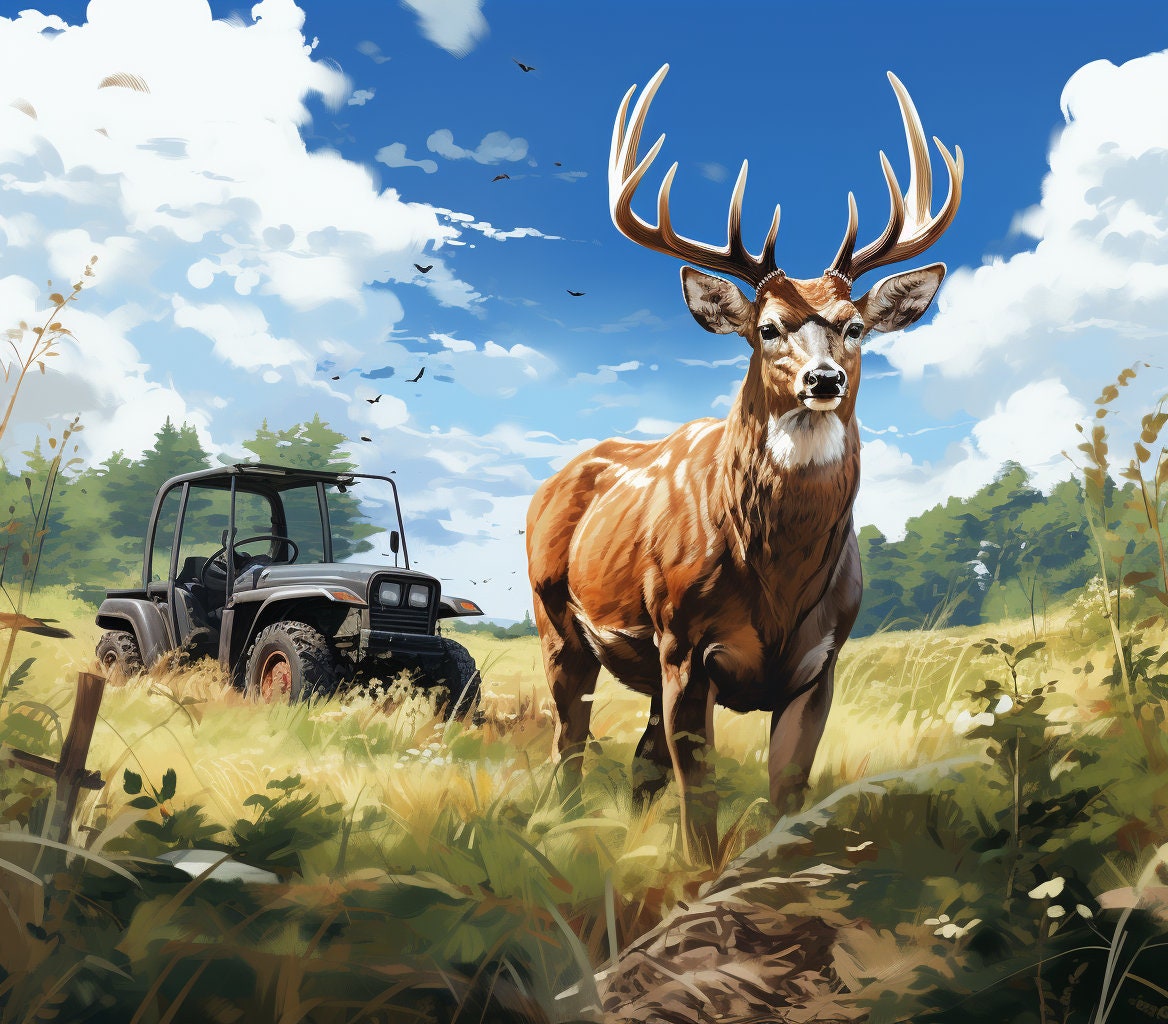 Whitetailed Buck Farm ATV Tractor PNG SVG Tumbler Printable Sublimation ...