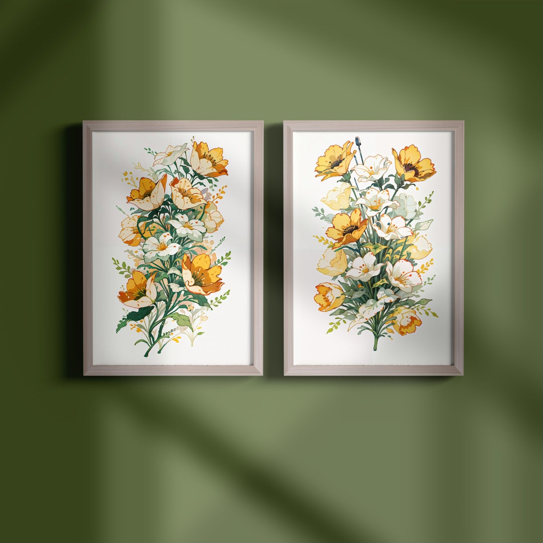 Flowers Painting, Set of 2, PRINTABLE ART Flora Print Instant Download ...