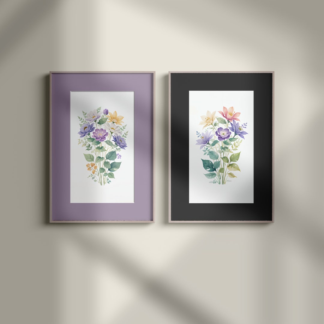 Flowers Painting, Set of 2, PRINTABLE ART Flora Print Instant Download ...