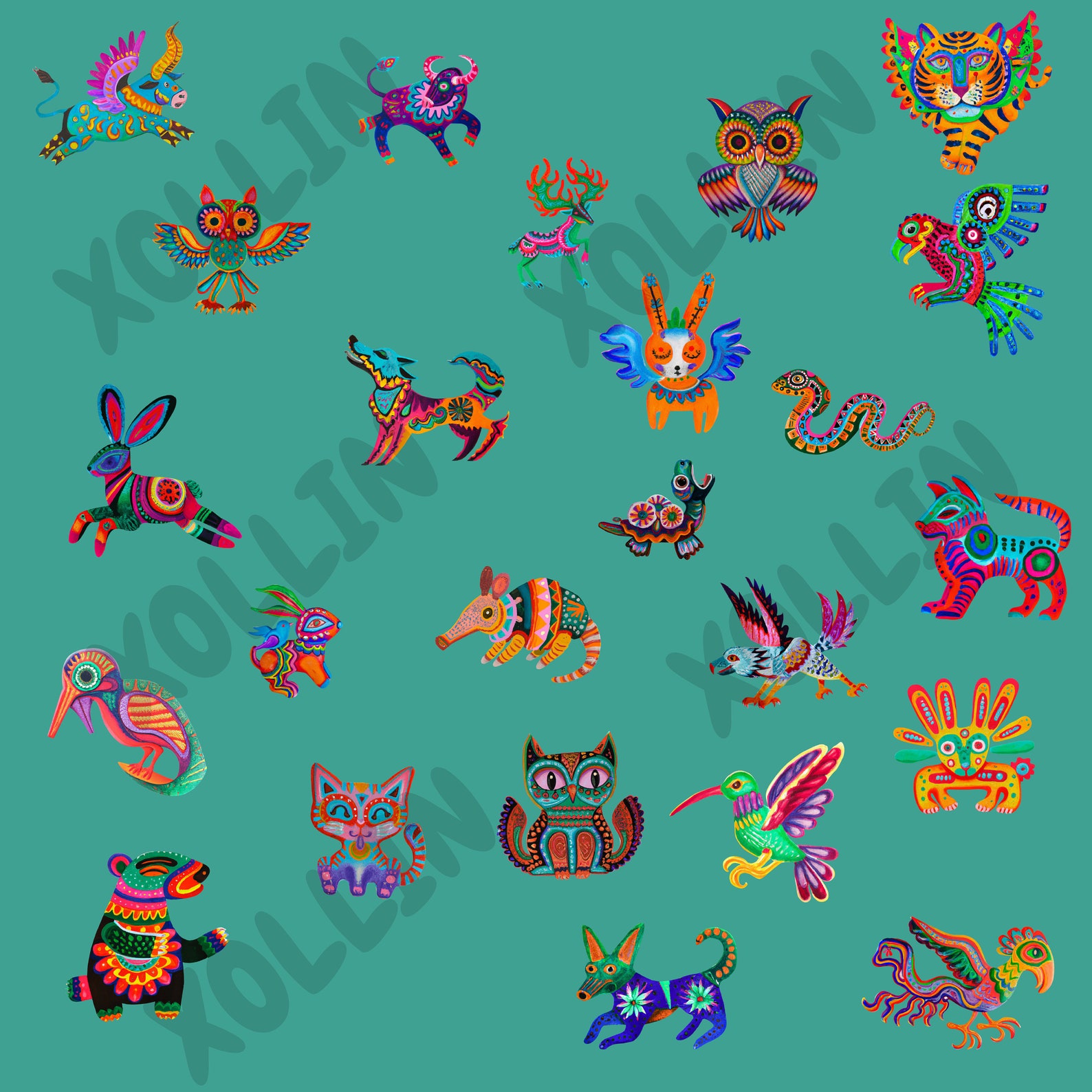 24 PNG Acrylic Style Mexican Alebrije Spirit Animals Clipart, Digital ...