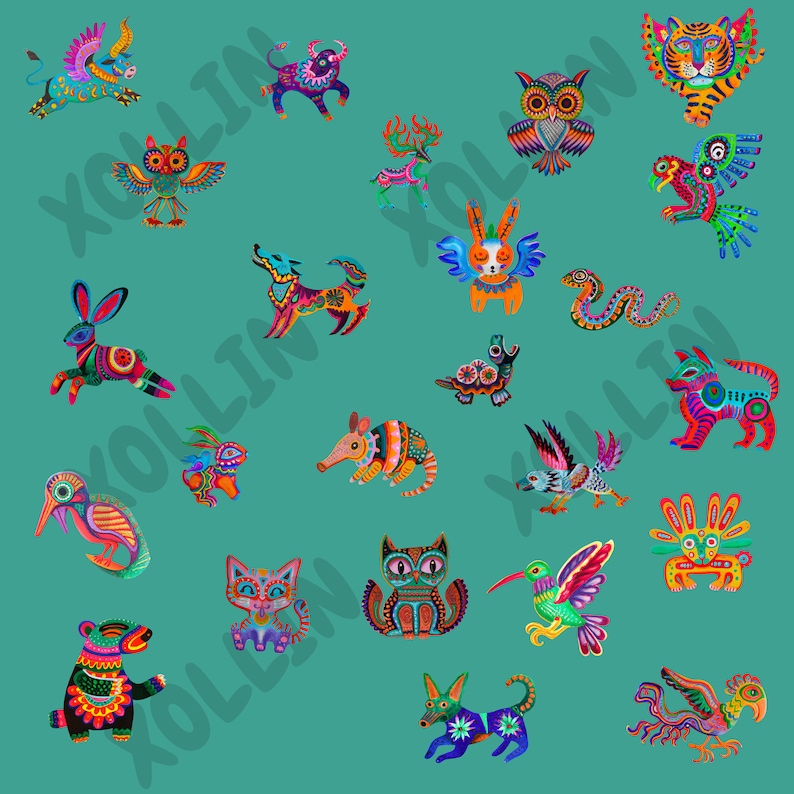 24 PNG Acrylic Style Mexican Alebrije Spirit Animals Clipart, Digital ...