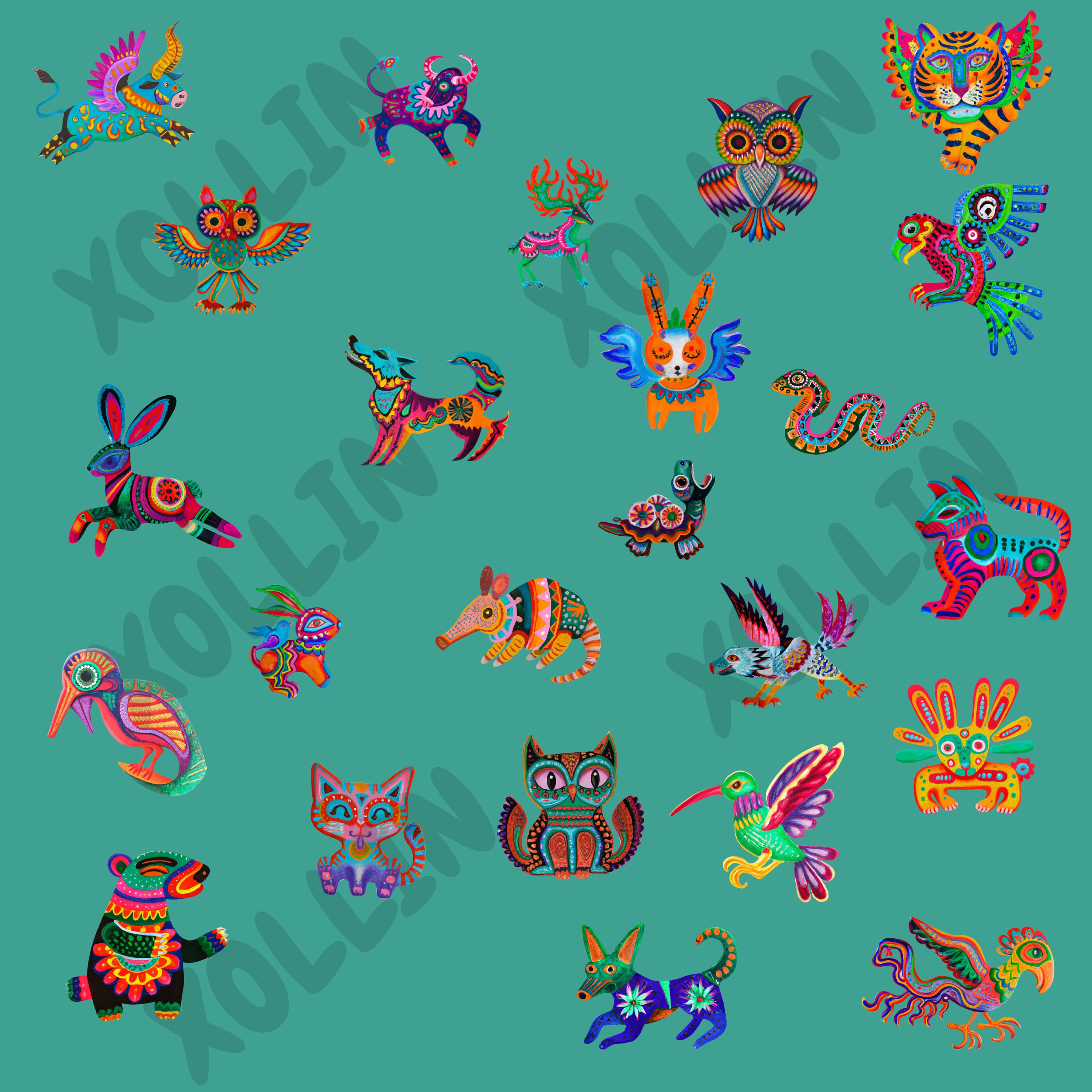 24 PNG Acrylic Style Mexican Alebrije Spirit Animals Clipart, Digital ...