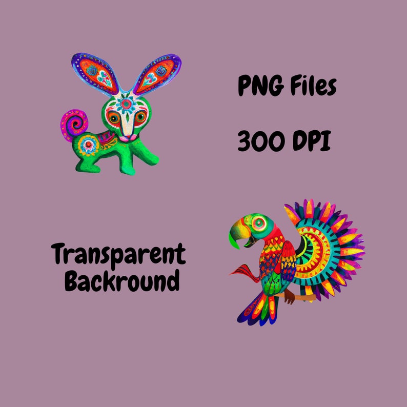 24 PNG Acrylic Style Mexican Alebrije Spirit Animals Clipart, Digital ...