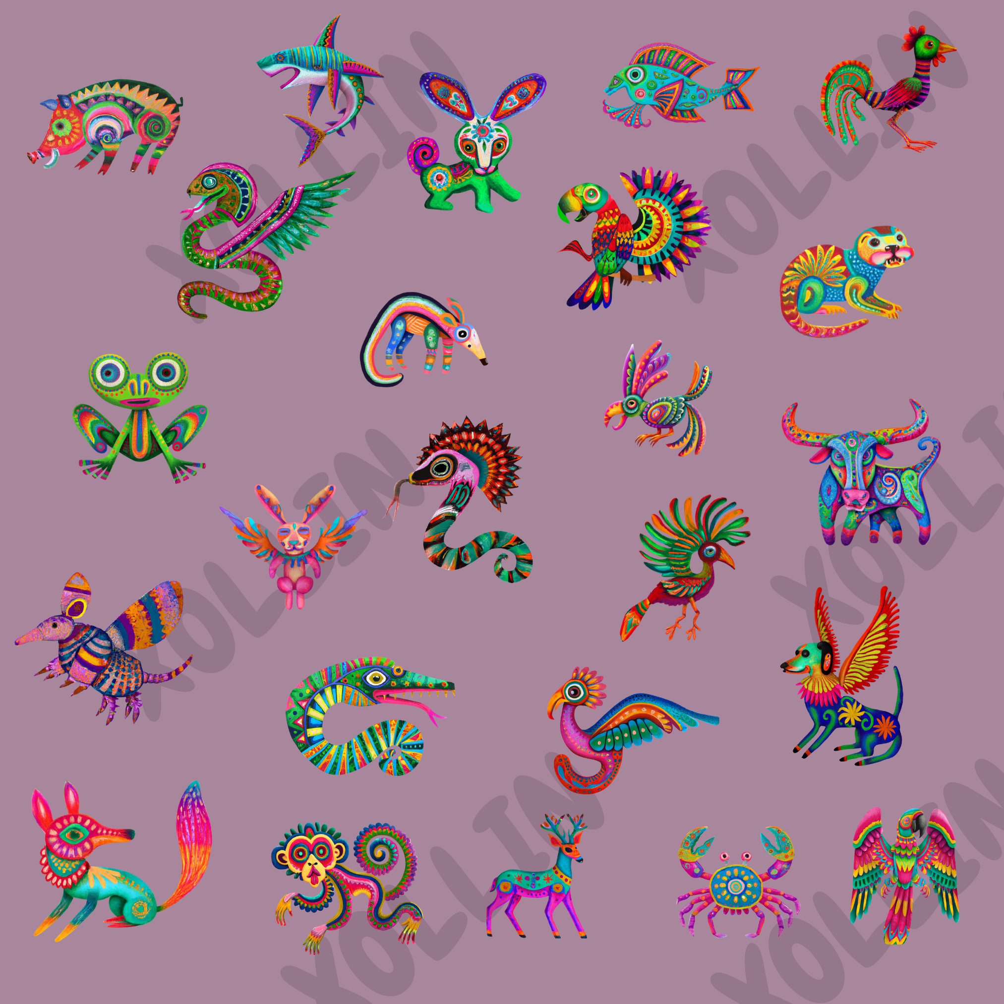 24 PNG Acrylic Style Mexican Alebrije Spirit Animals Clipart, Digital ...