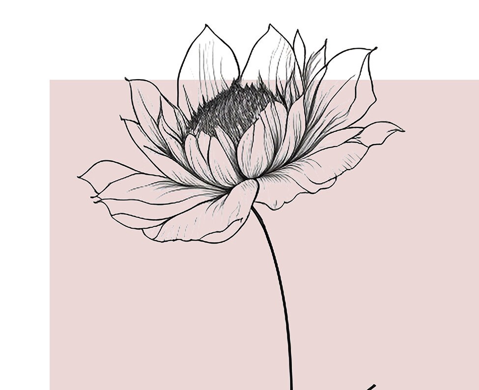 Set of 3 Pink Print Flower Line Art Download Flower Floral Print Pink ...