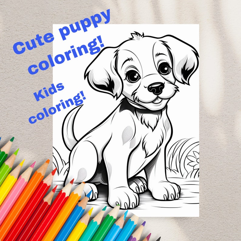 Childrens Coloring Cute Puppy Printable Digital Download Animal ...