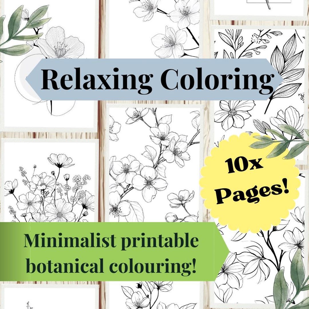 Minimalistic Coloring Botanical Drawing Pages for Adults | Printable ...